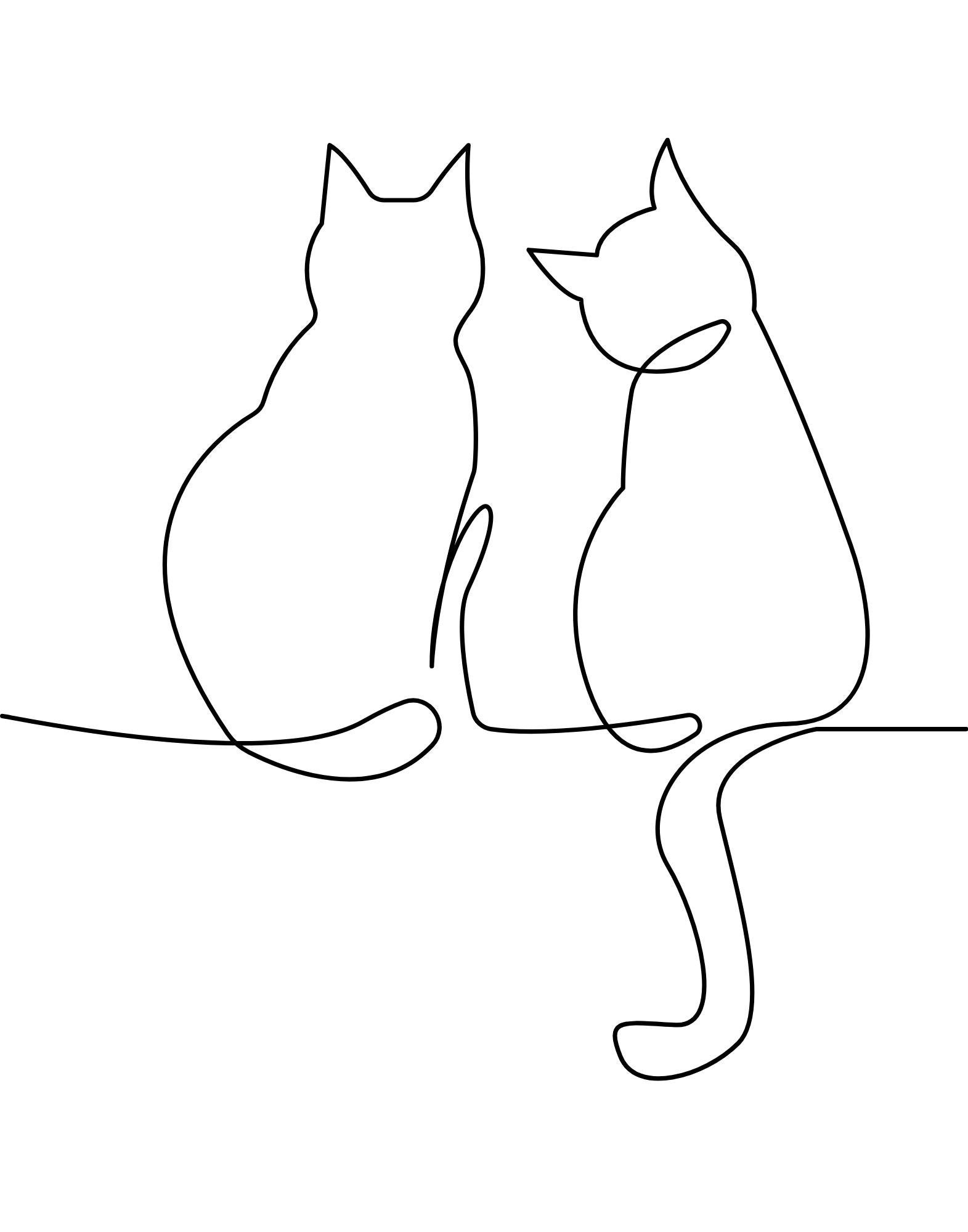 Cat Line Drawing Cats Wall Art Neutral Cats Silhouettes Sitting Cats ...