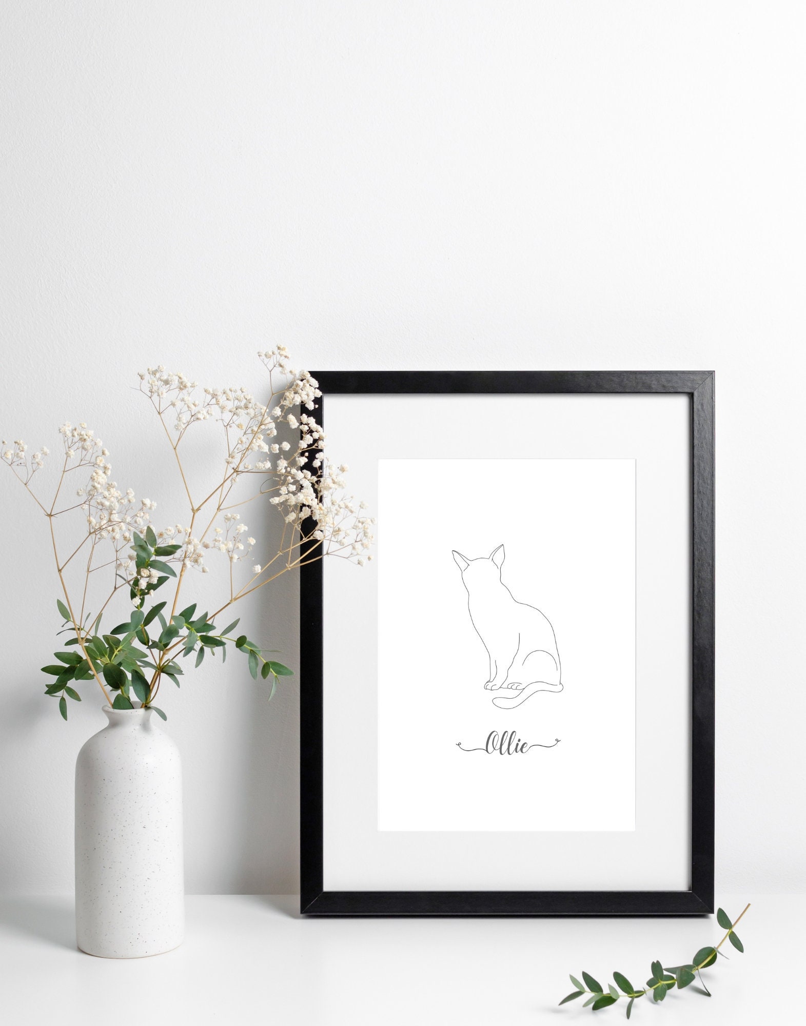 Personalised Cat Line Art Customizable Cat Line Art Abstract Print Cat ...