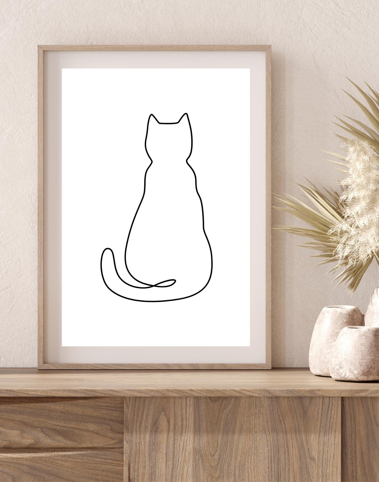 Cat Line Drawing Cats Wall Art Neutral Cats Silhouettes Sitting Cats ...