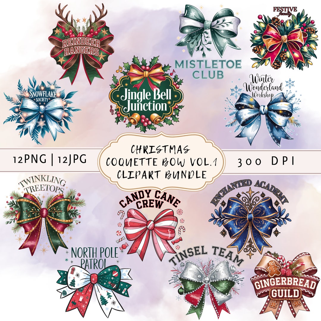 Christmas Coquette Bow Vol. 1 Clipart Bundle – 12 Festive Bow Designs ...