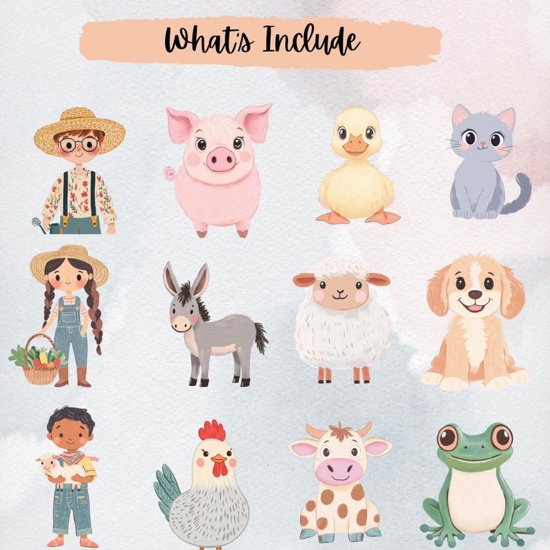 Farm Life Clipart Bundle | Cute Watercolor Farm Animals, Kids & Garden ...