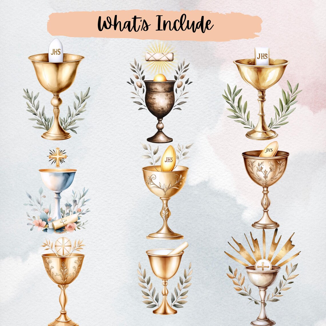 Chalice and Eucharist Clipart | First Communion PNG | Catholic Mass ...