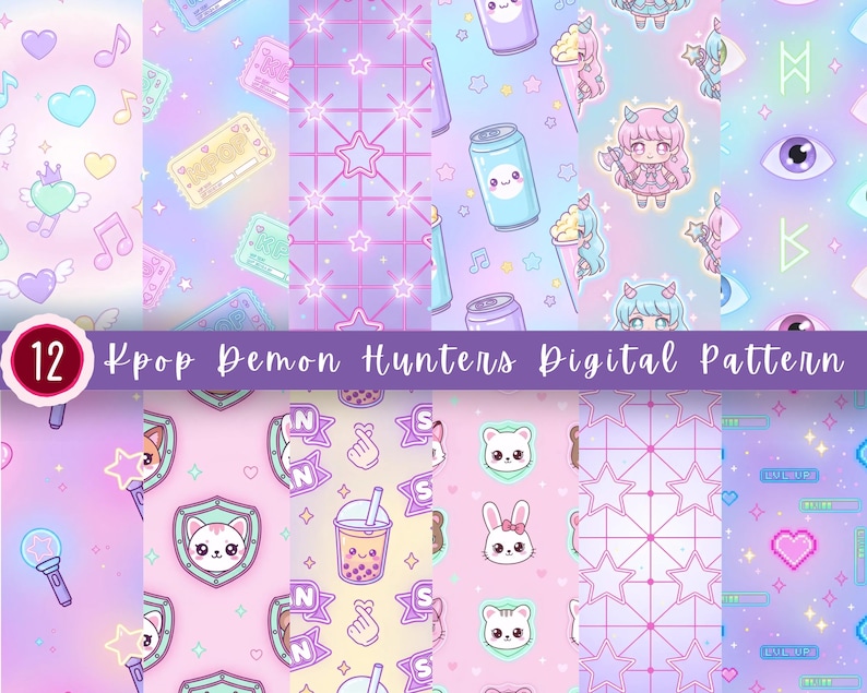 Kpop Demon Hunter Digital Pattern, Kawaii Seamless Pattern, Anime ...