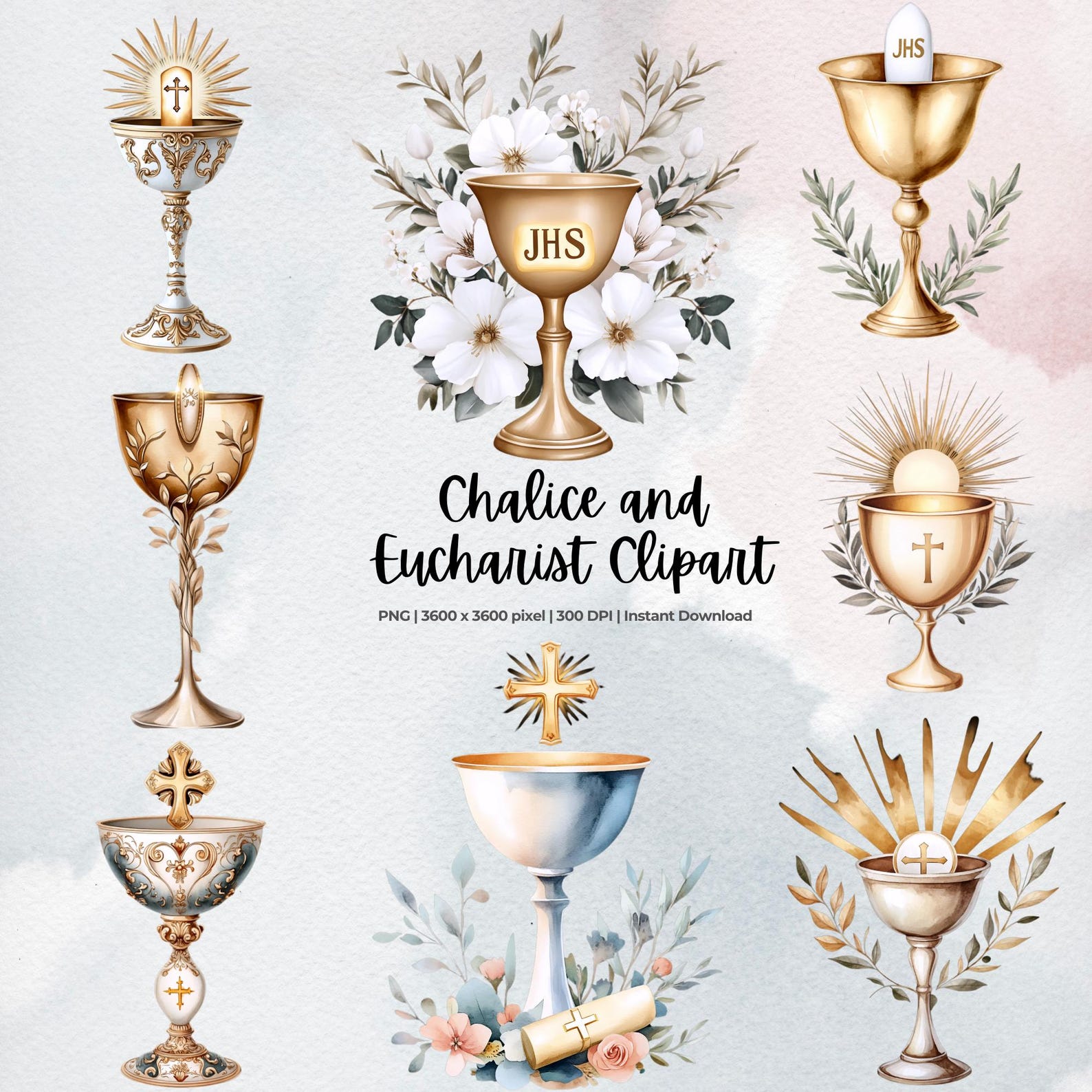 Chalice and Eucharist Clipart | First Communion PNG | Catholic Mass ...