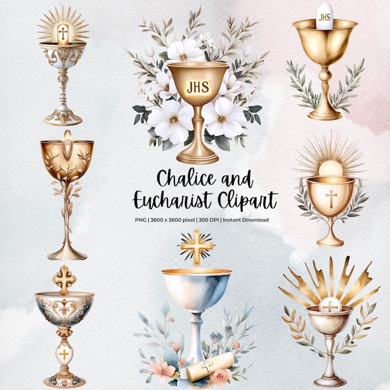 Chalice and Eucharist Clipart | First Communion PNG | Catholic Mass ...