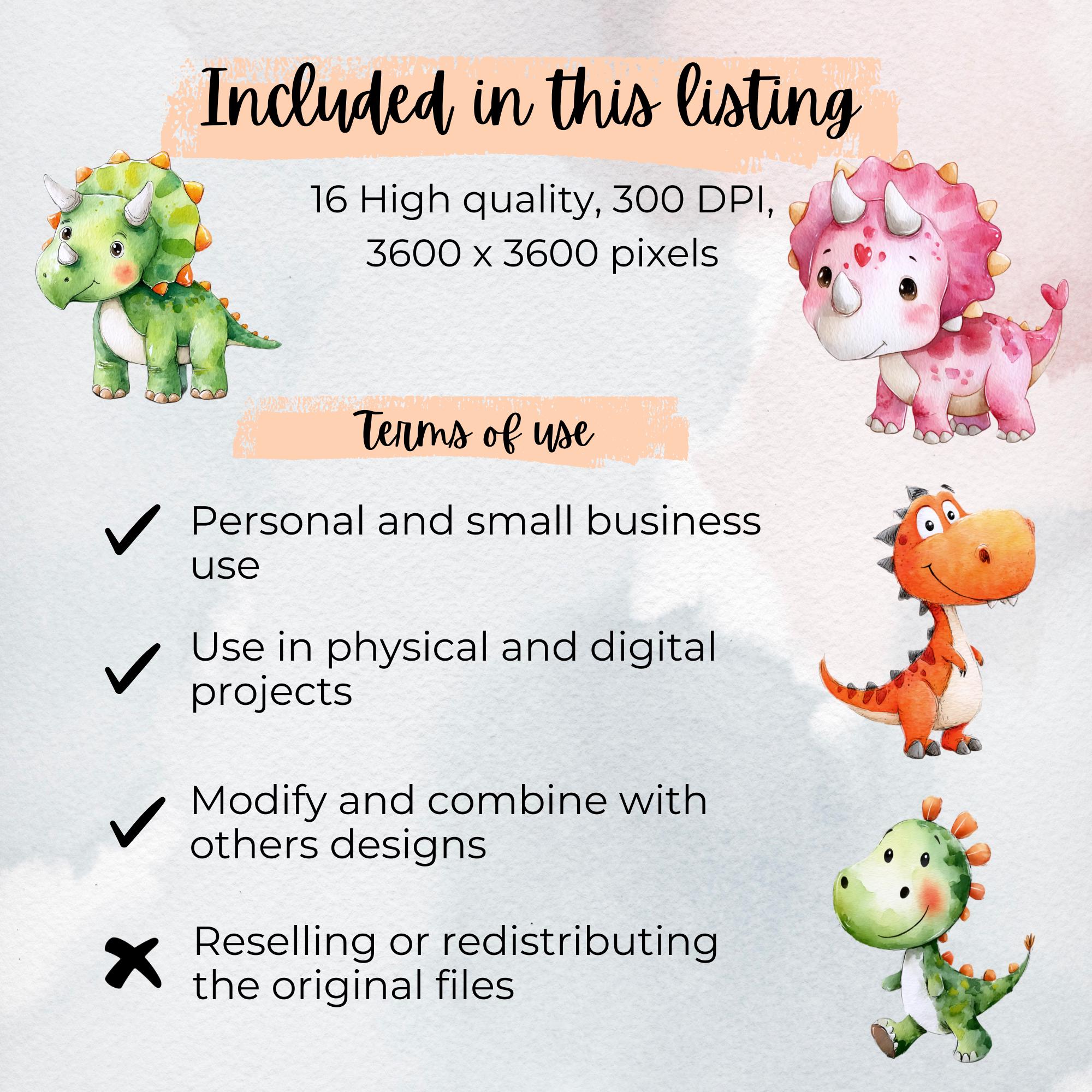 Baby Dinosaur Clipart | Cute Dino PNG | Watercolor Cartoon Dinosaurs ...