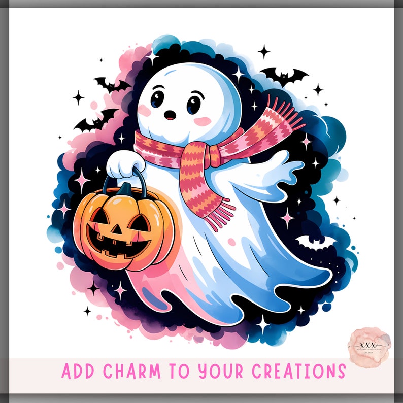 Adorable Halloween Ghost Clipart Set | Cute Kawaii Ghost With Pumpkins ...