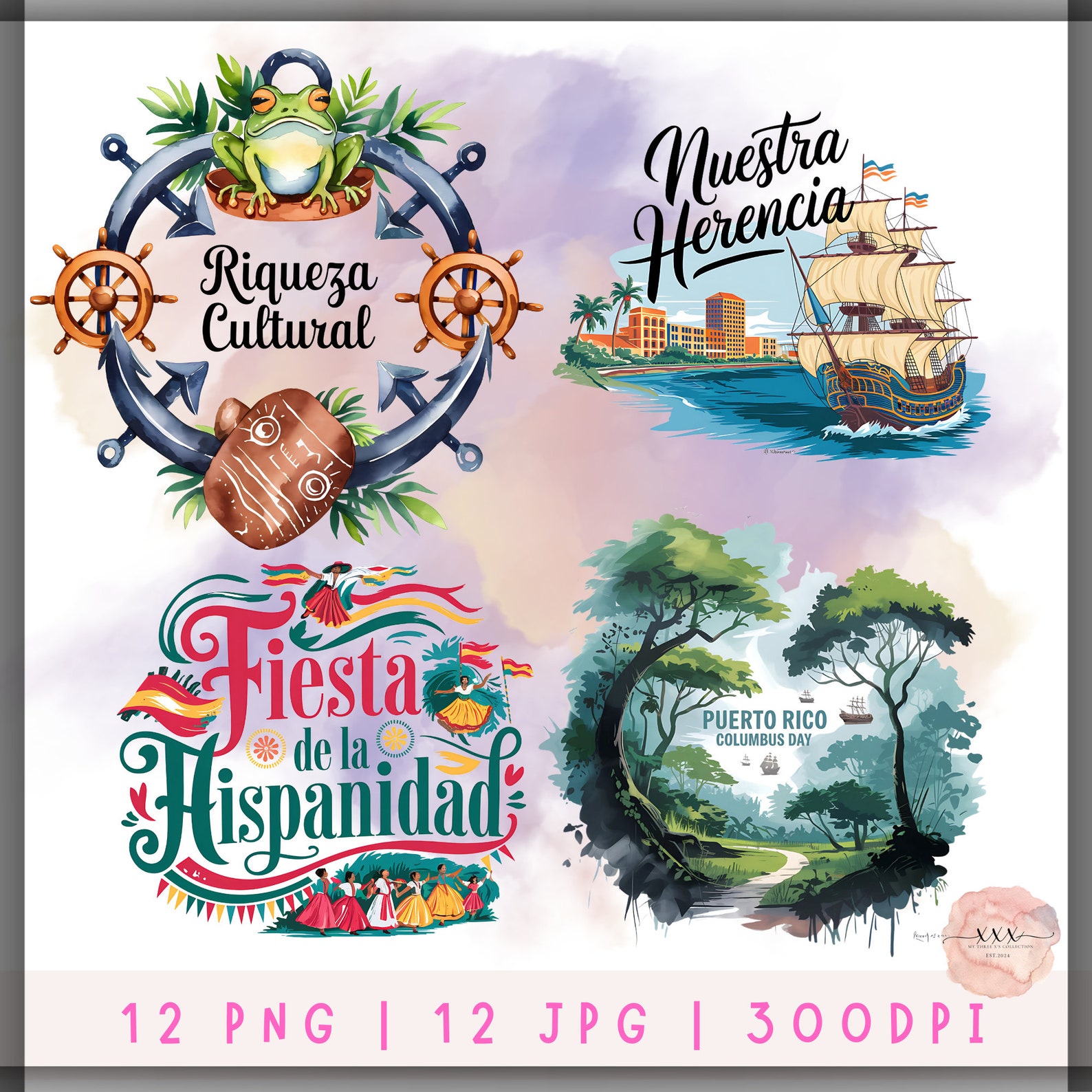 Puerto Rico Columbus Day Clipart Bundle | 12 PNG & 12 JPG | 300 DPI ...