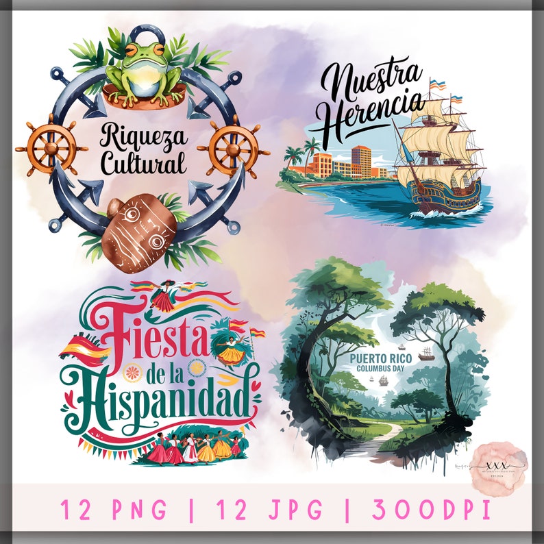 Puerto Rico Columbus Day Clipart Bundle | 12 PNG & 12 JPG | 300 DPI ...