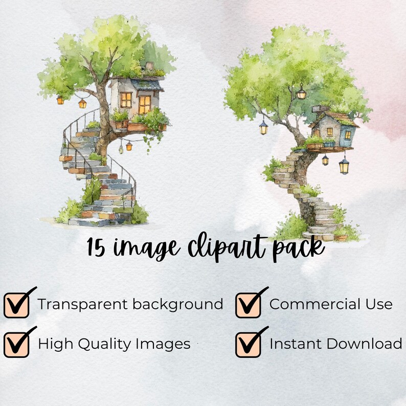 Whimsical Treehouse Clipart | Fantasy Cottage PNG | Spiral Stair Tree ...