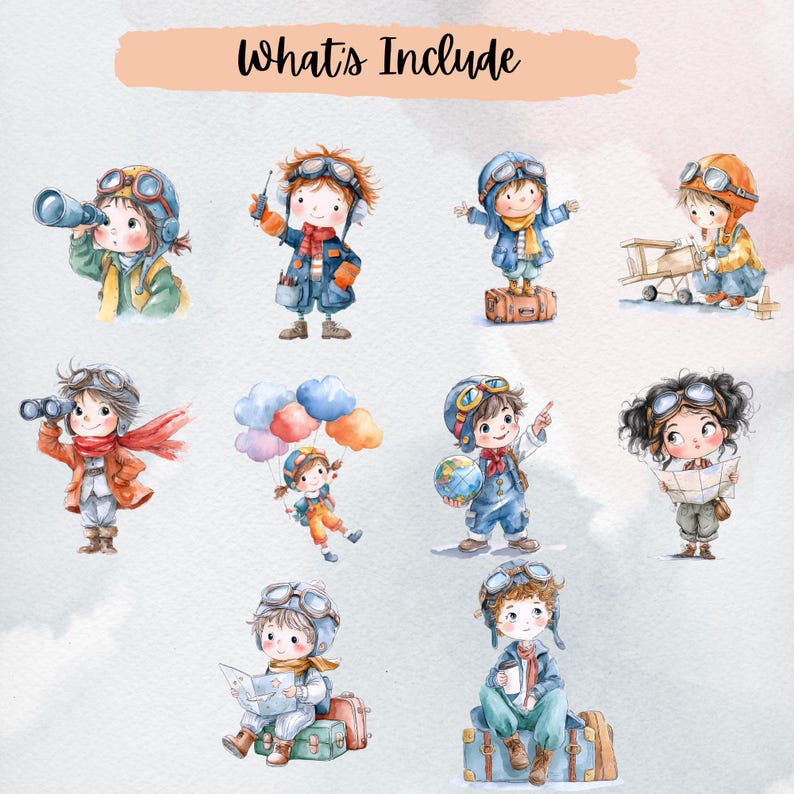Aviation Kids Clipart Set | Pilot Boys & Travel Elements | Cute ...