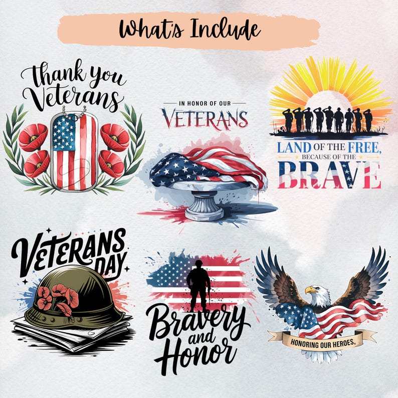 Veterans Day Vol. 1 Clipart Bundle – 12 Patriotic Designs for Crafts ...