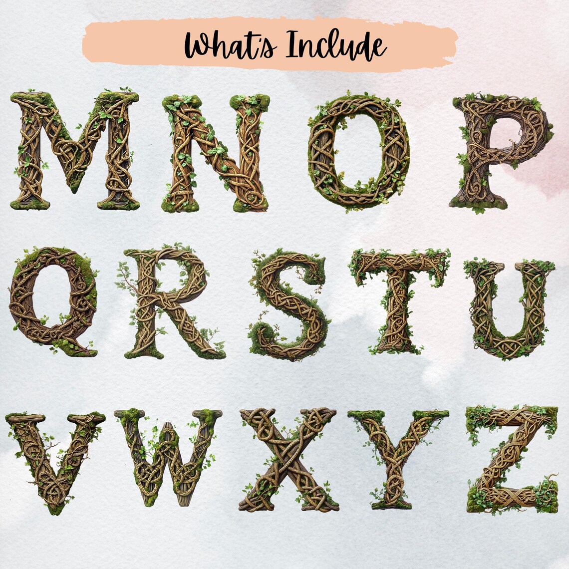 Vine Letters Clipart | A-Z & 0–9 Alphabet PNG | Twisted Botanical Font ...