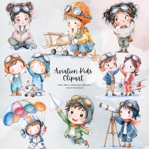Aviation Kids Clipart Set | Pilot Boys & Travel Elements | Cute ...