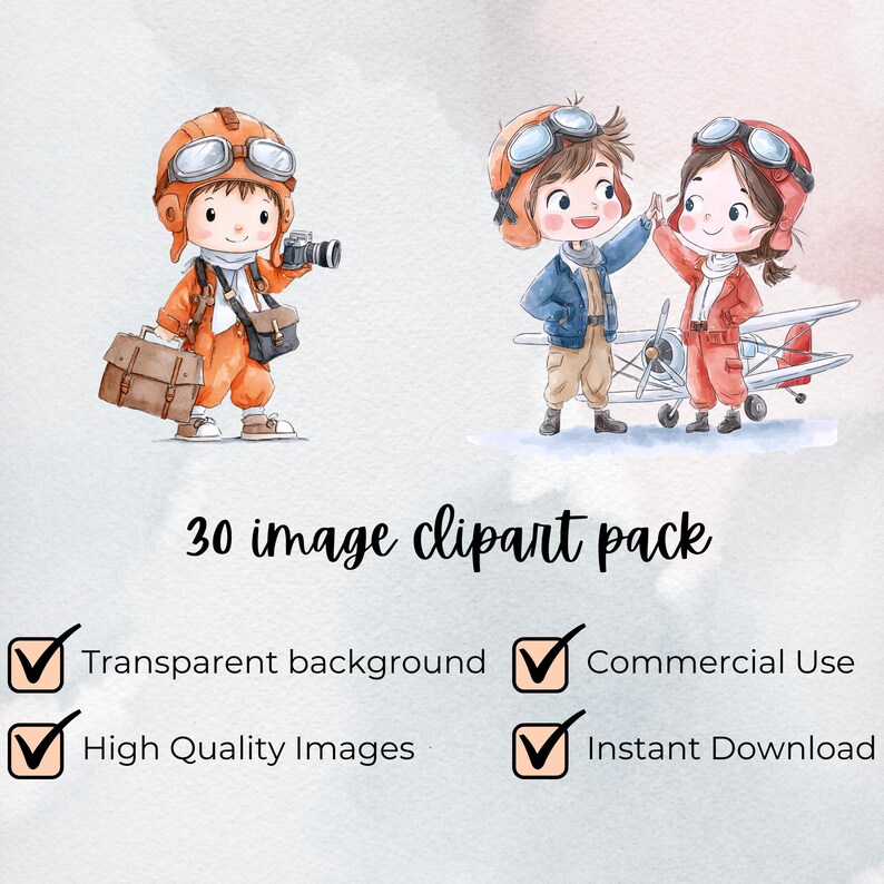 Aviation Kids Clipart Set | Pilot Boys & Travel Elements | Cute ...