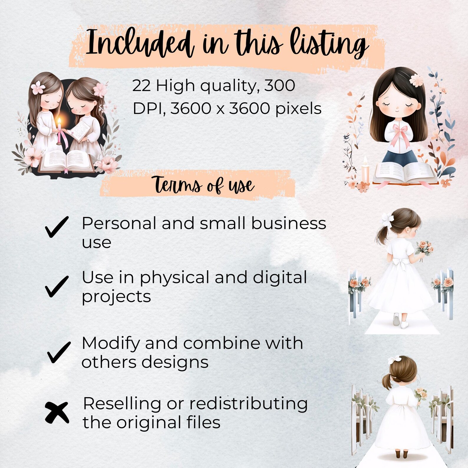 First Communion Clipart Set | Pastel Watercolor Catholic Graphics ...
