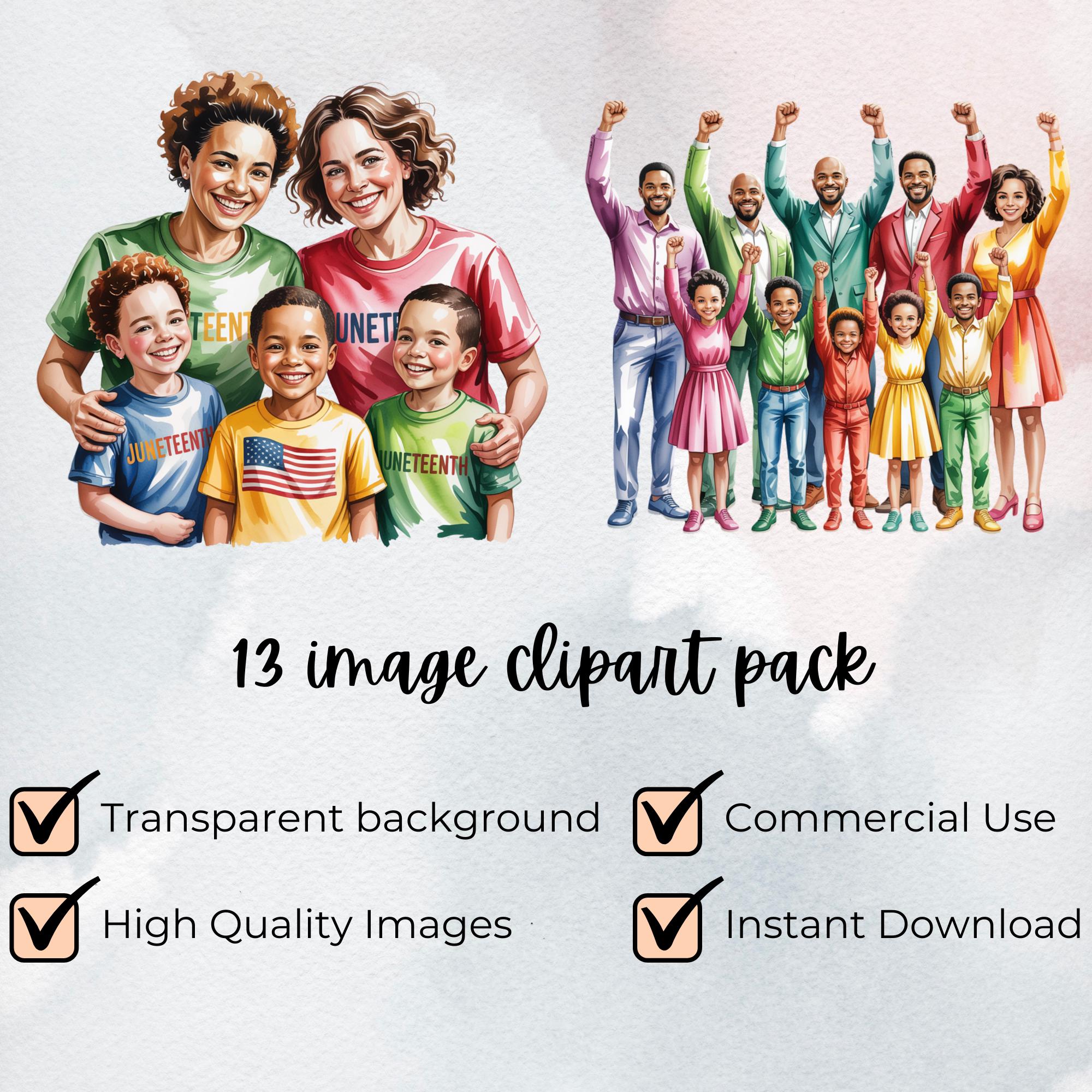 Juneteenth Family Clipart | Black Family PNG | Glossy Watercolor Art ...