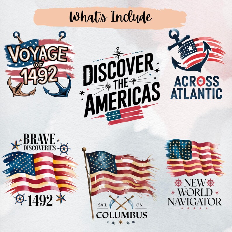 Columbus Day Clipart | 1492 Voyage Clipart | USA Patriotic Watercolor ...