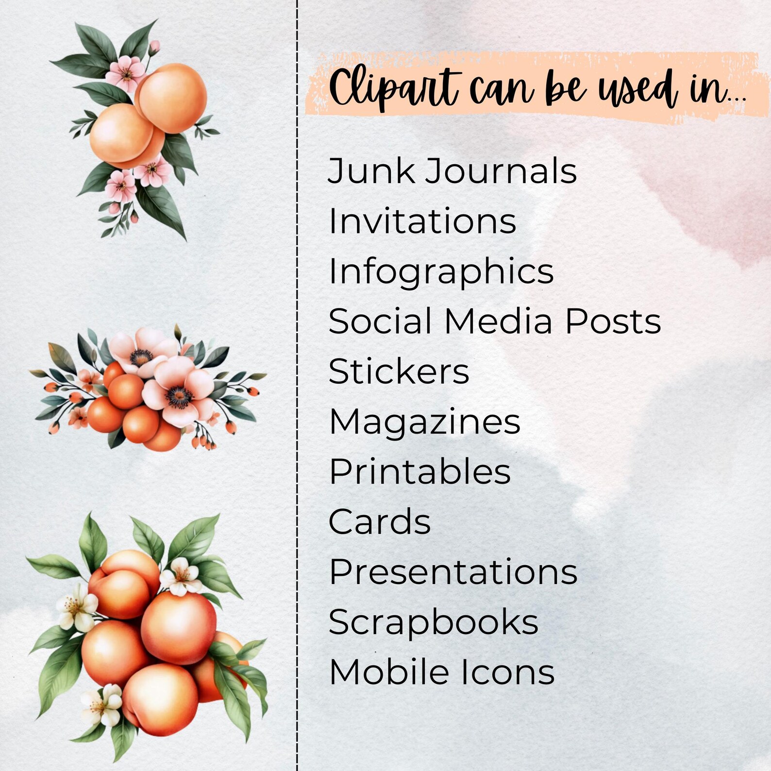 Peach Fruit and Blossom Clipart Set | Watercolor Peaches With Leaves ...