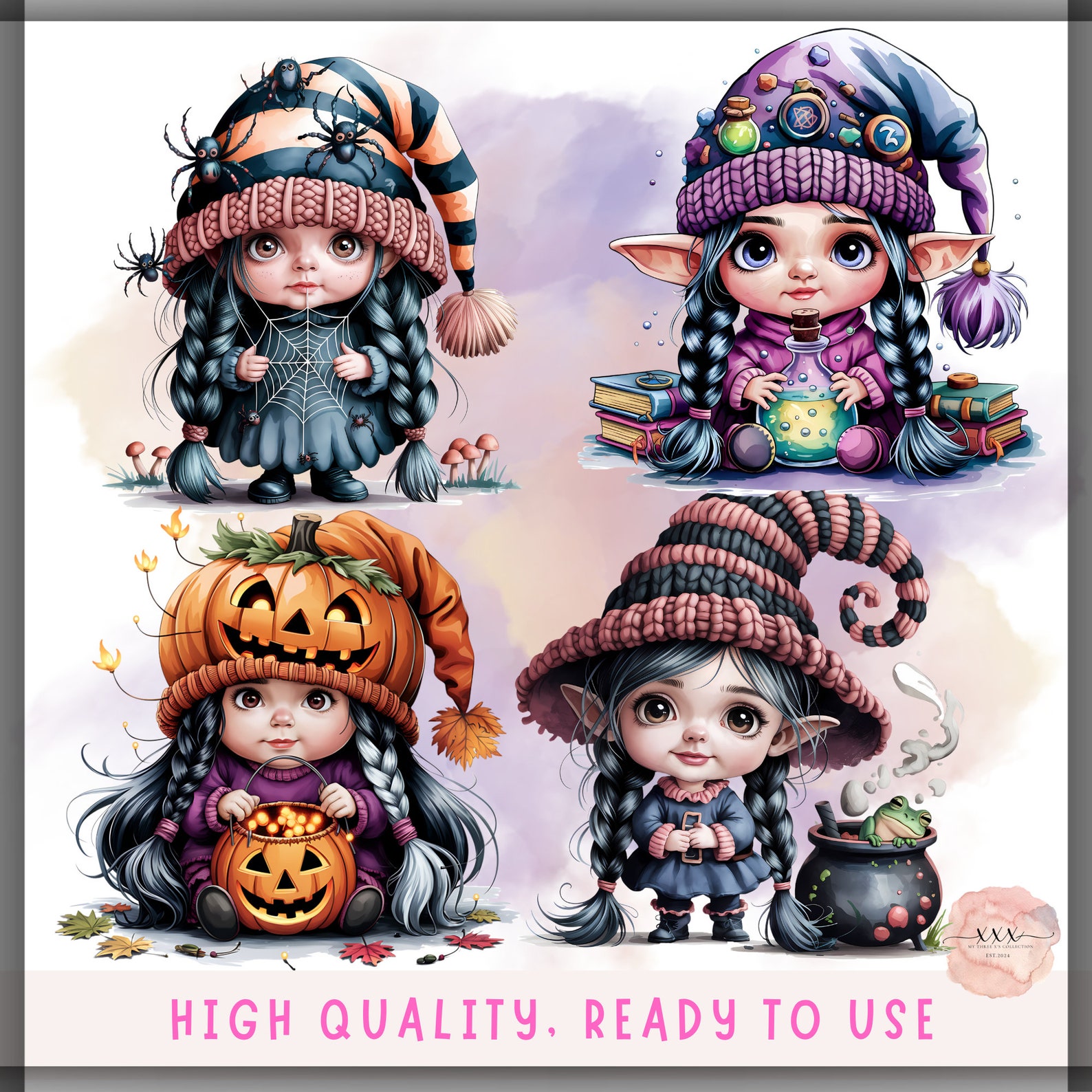 Whimsical Halloween Gnome Girl Clipart Bundle Vol. 1 – 12 Cute and ...