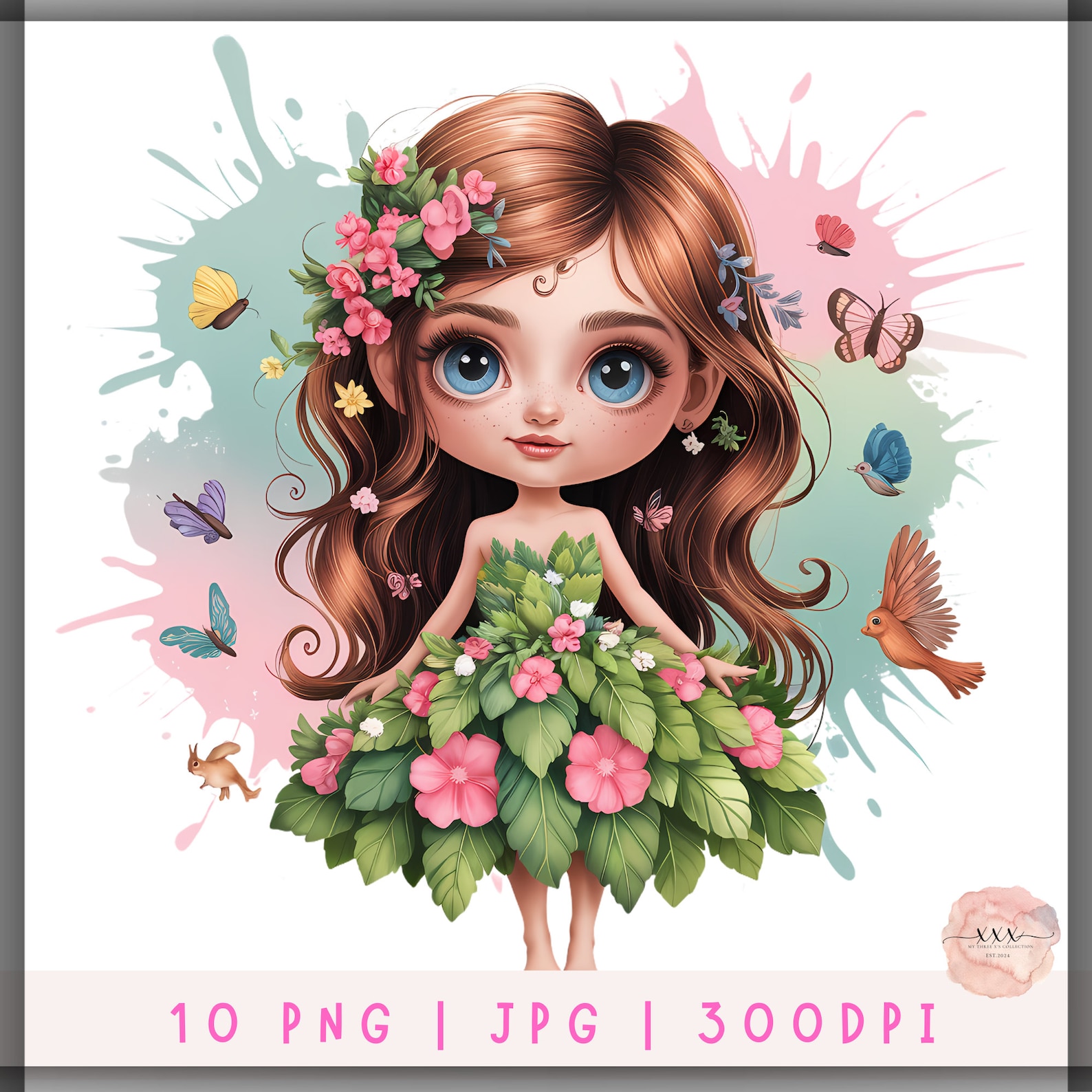 Vibrant Floral Woodland Girl Clipart Bundle | 10 PNG and 10 JPG ...