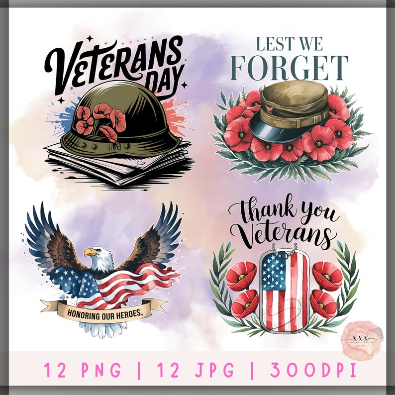 Veterans Day Vol. 1 Clipart Bundle – 12 Patriotic Designs for Crafts ...