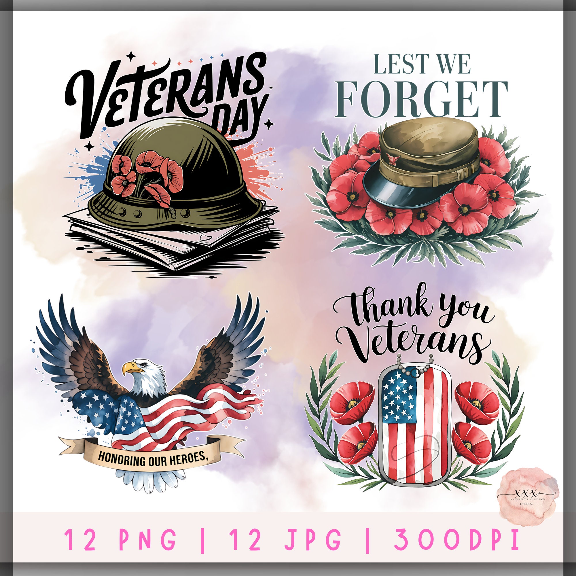Veterans Day Vol. 1 Clipart Bundle – 12 Patriotic Designs for Crafts ...