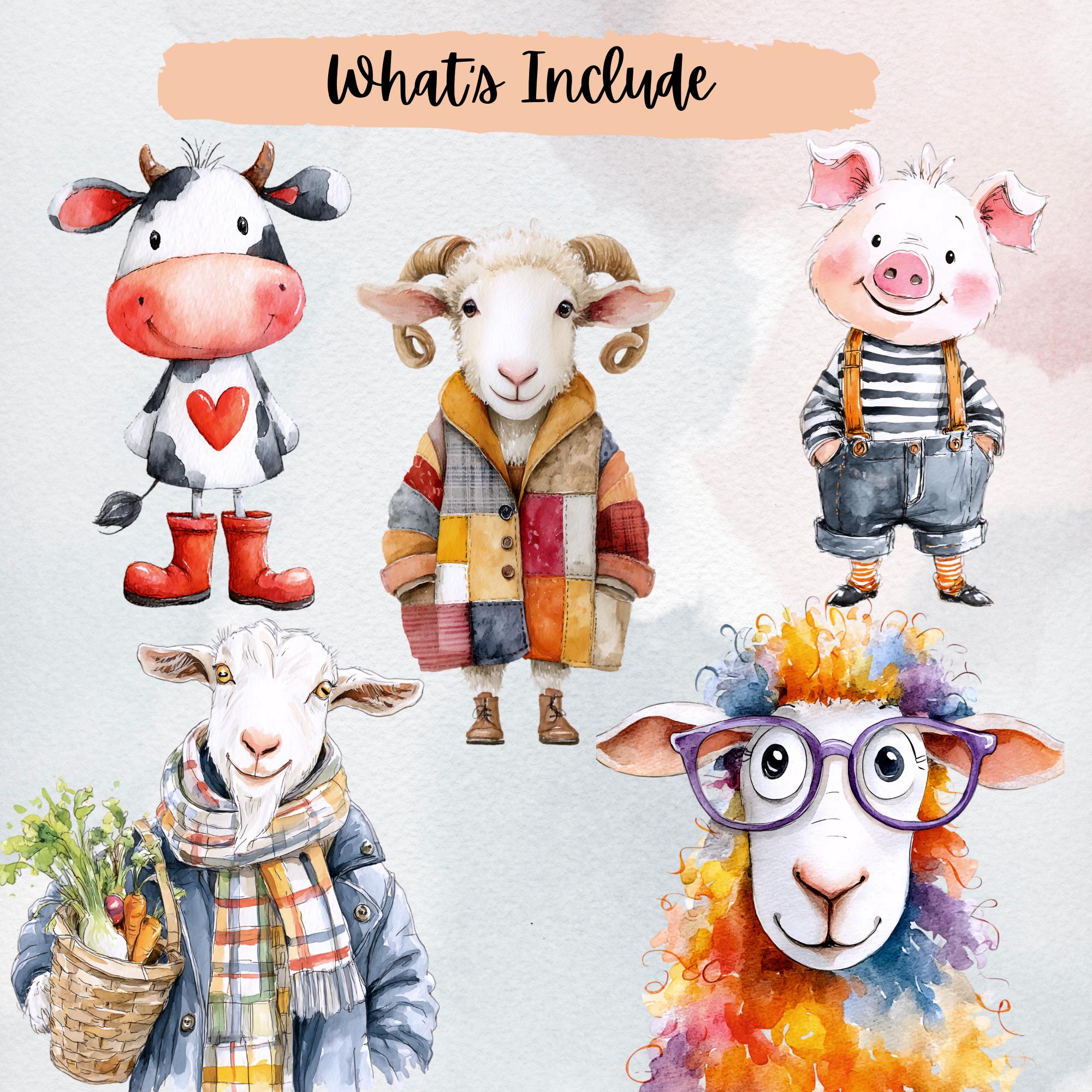Farm Animals Clipart, Whimsical Animals, Cute Farm Animals, Watercolor ...