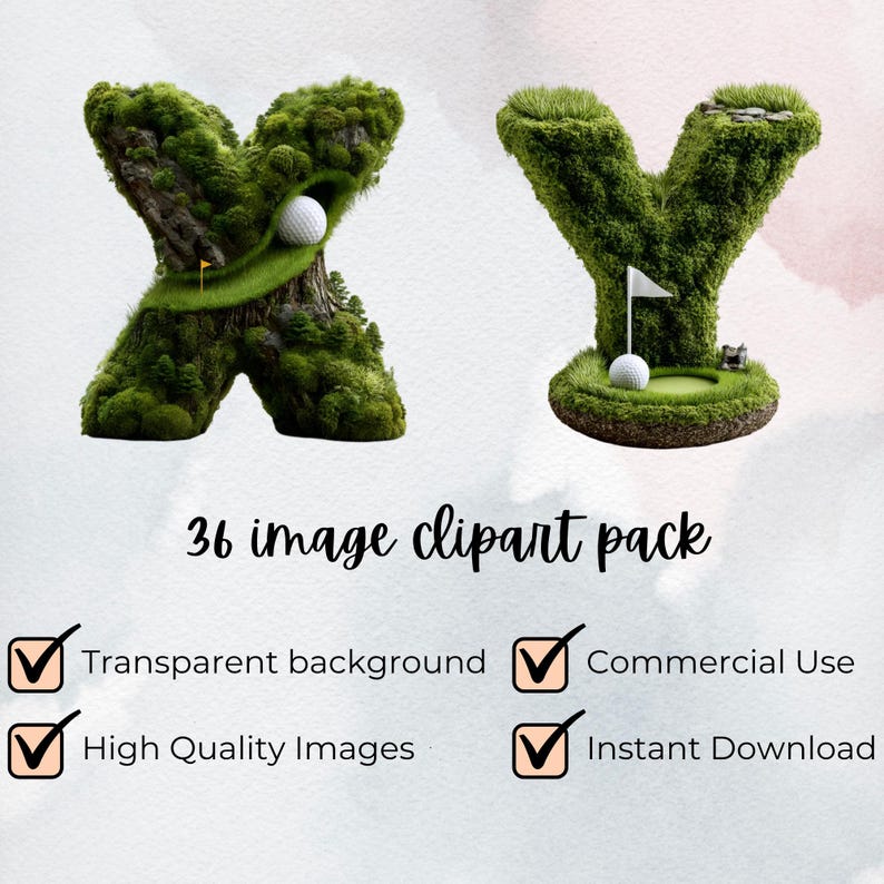 Golf Alphabet Clipart A–Z 0–9 | Botanical Grass Letters PNG | Mini Golf ...