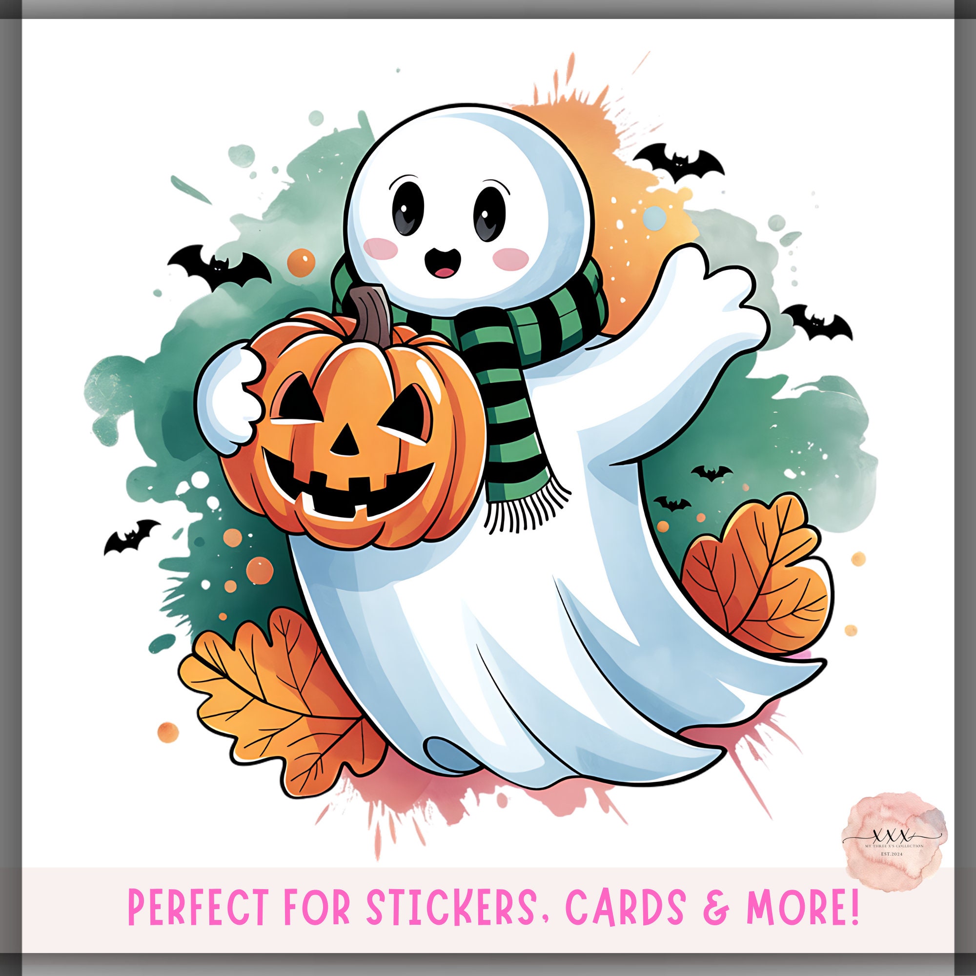 Adorable Halloween Ghost Clipart Set | Cute Kawaii Ghost With Pumpkins ...