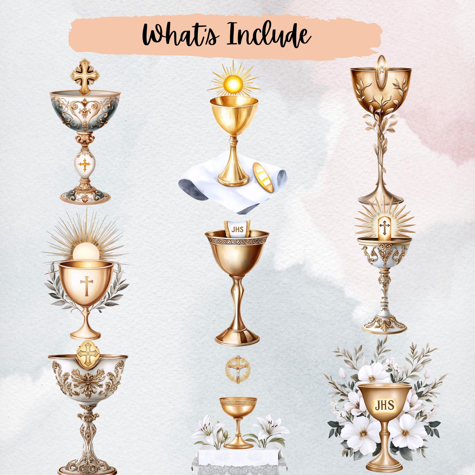 Chalice and Eucharist Clipart | First Communion PNG | Catholic Mass ...