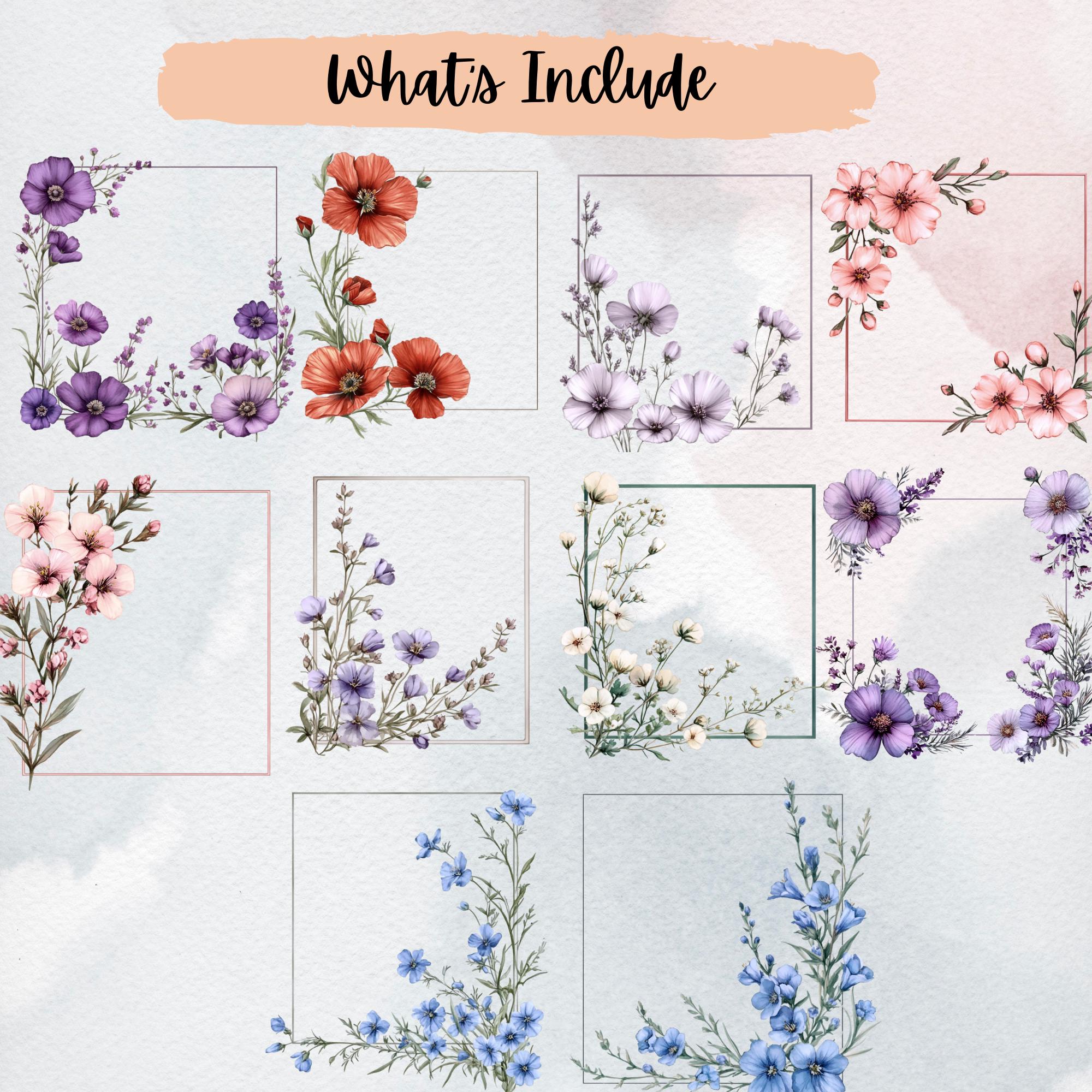 Wildflower Floral Square Frame | Watercolor Flower Borders PNG | Spring ...