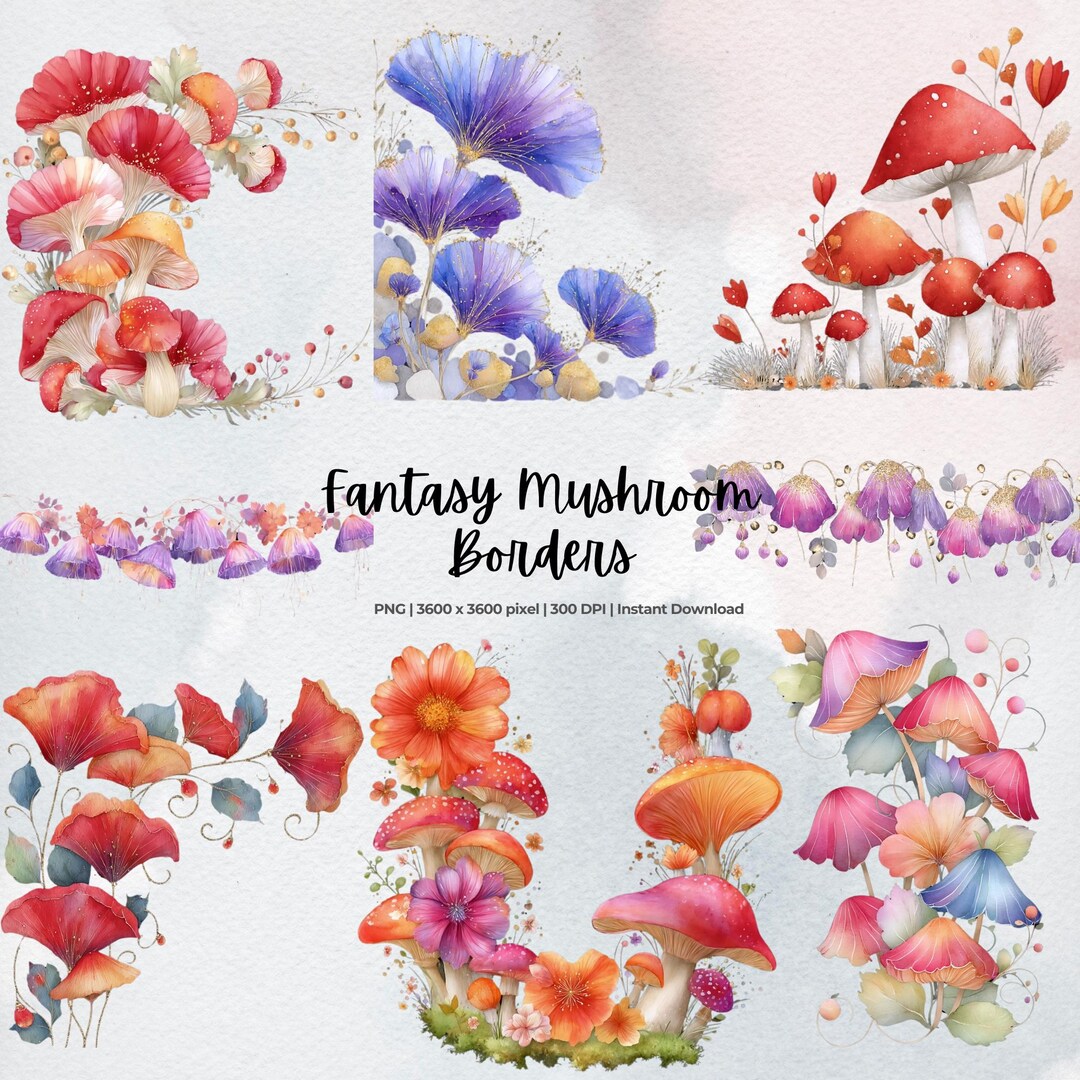 Fantasy Mushroom Borders | Enchanted Forest Border Clipart | Whimsical ...