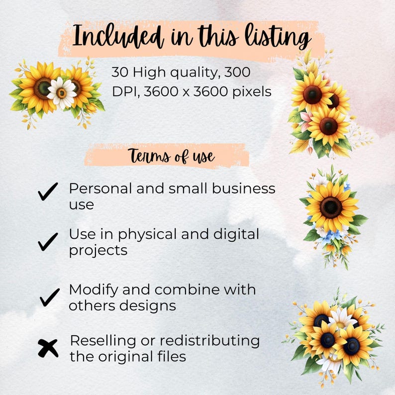Sunflower Wedding Clipart | Yellow Floral Bouquets & Frames ...
