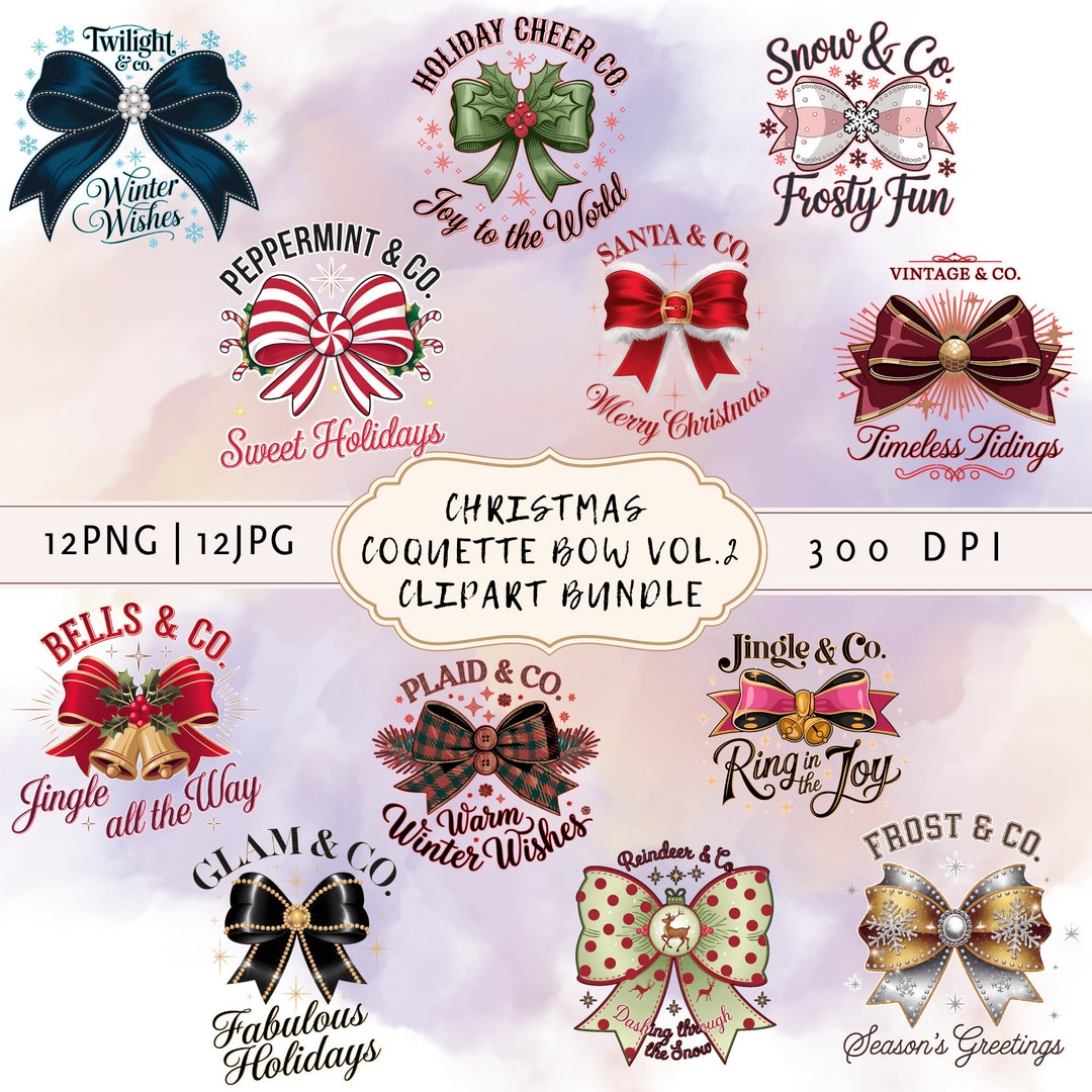 Christmas Coquette Bow Vol. 2 Clipart Bundle – 12 Elegant Holiday Bow ...