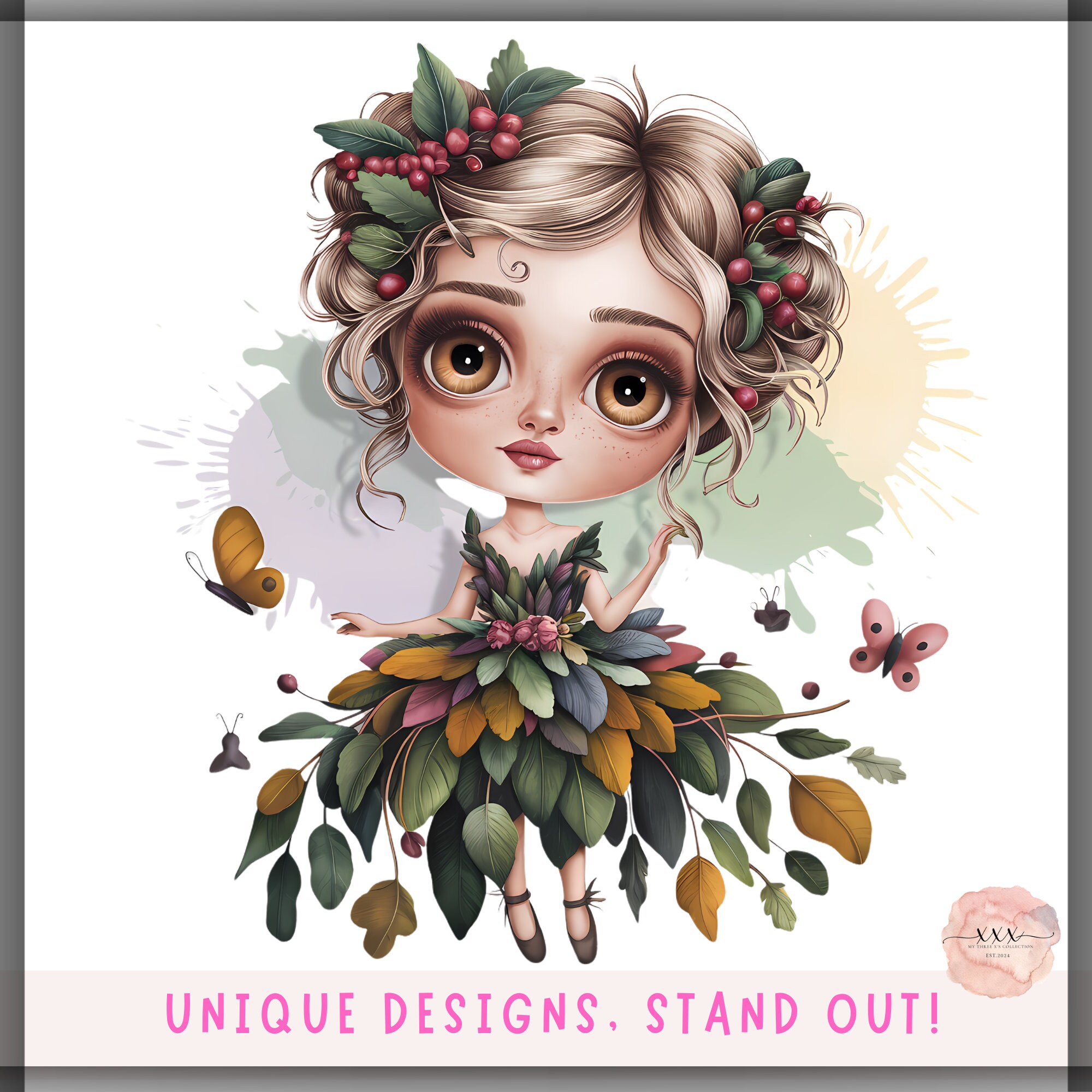Vibrant Floral Woodland Girl Clipart Bundle | 10 PNG and 10 JPG ...