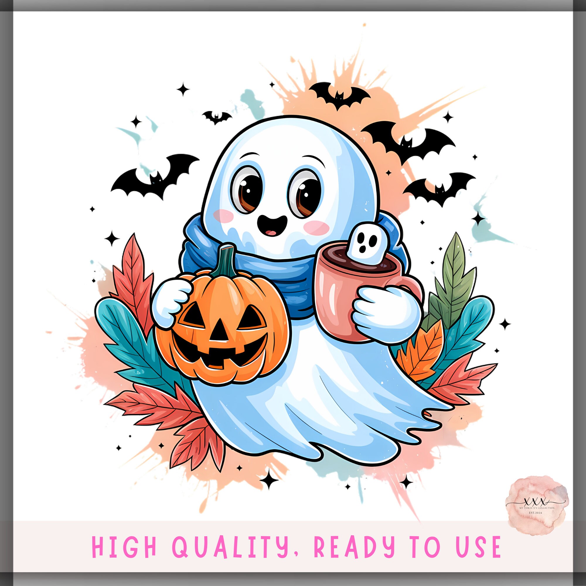 Adorable Halloween Ghost Clipart Set | Cute Kawaii Ghost With Pumpkins ...