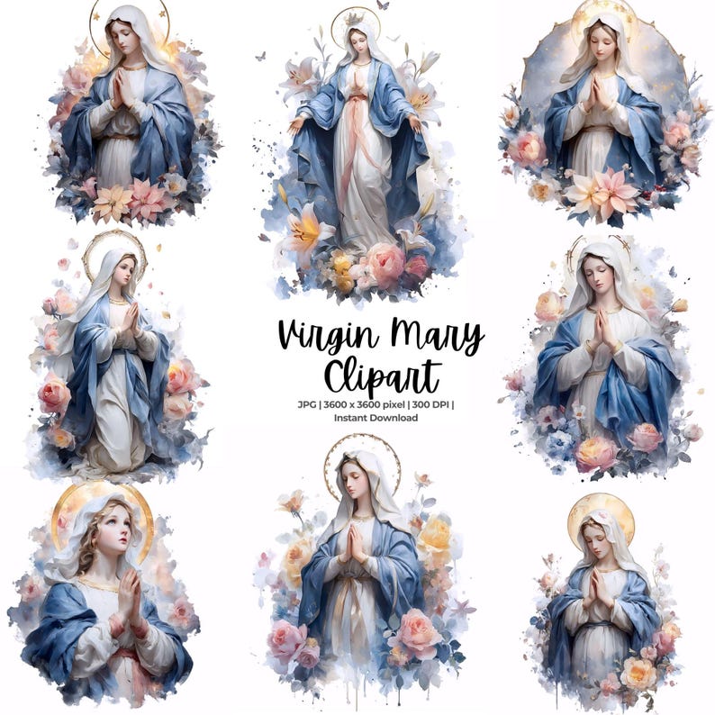 Virgin Mary Clipart JPG, Watercolor Clipart, Religious Clipart ...
