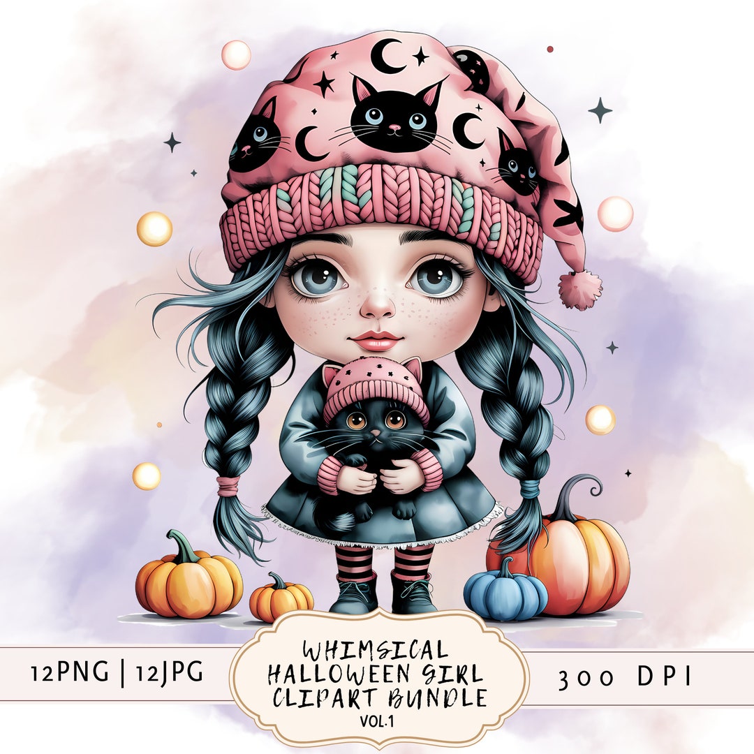 Whimsical Halloween Gnome Girl Clipart Bundle Vol. 1 – 12 Cute and ...