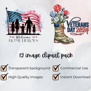 Veterans Day Vol. 1 Clipart Bundle – 12 Patriotic Designs for Crafts ...