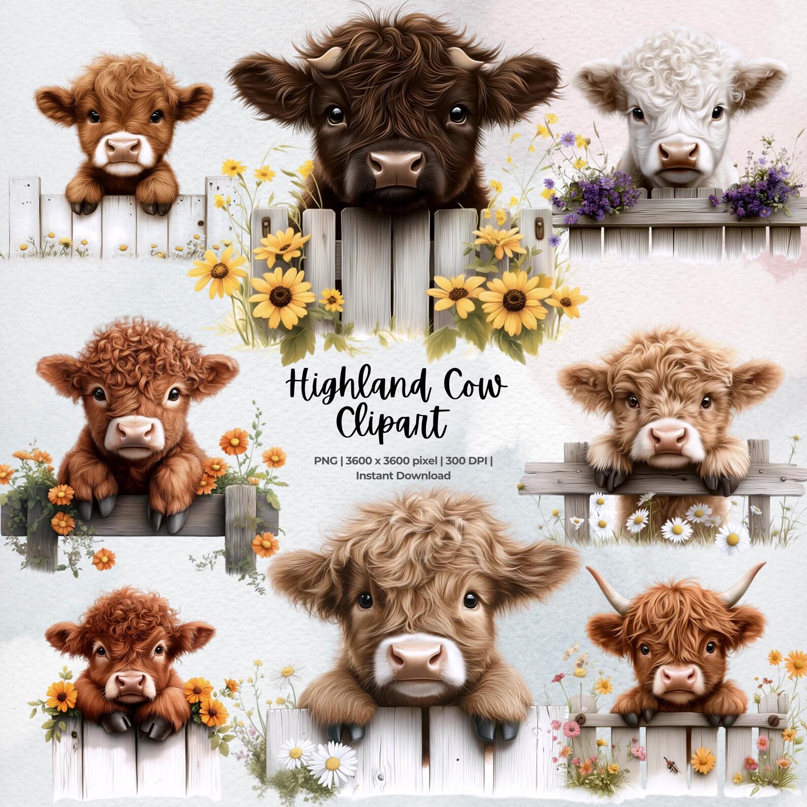Highland Cow Clipart | Baby Calf Pngs for Paper Crafts & Junk Journals ...