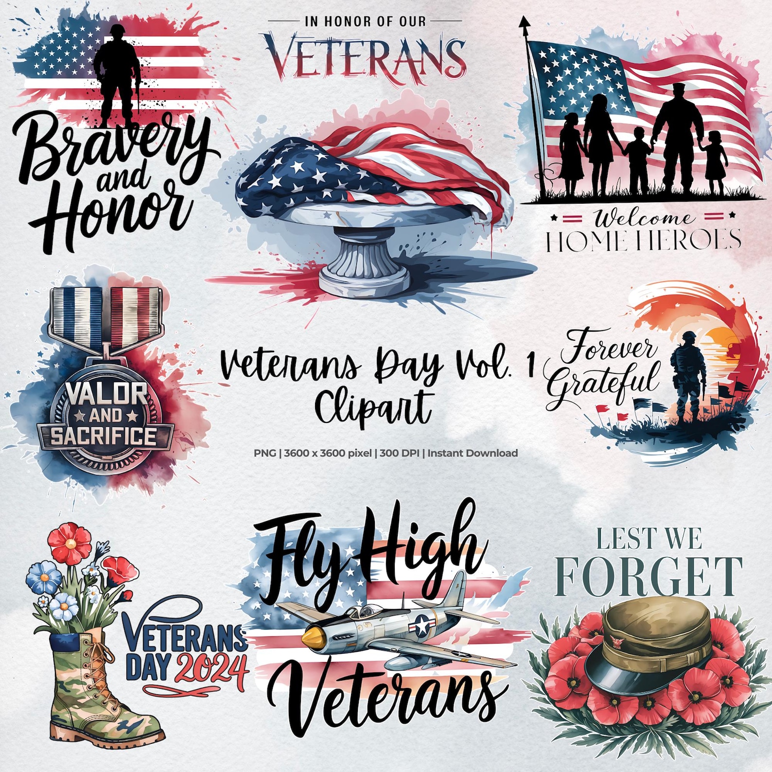 Veterans Day Vol. 1 Clipart Bundle – 12 Patriotic Designs for Crafts ...