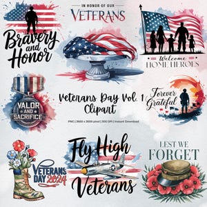 Veterans Day Vol. 1 Clipart Bundle – 12 Patriotic Designs for Crafts ...