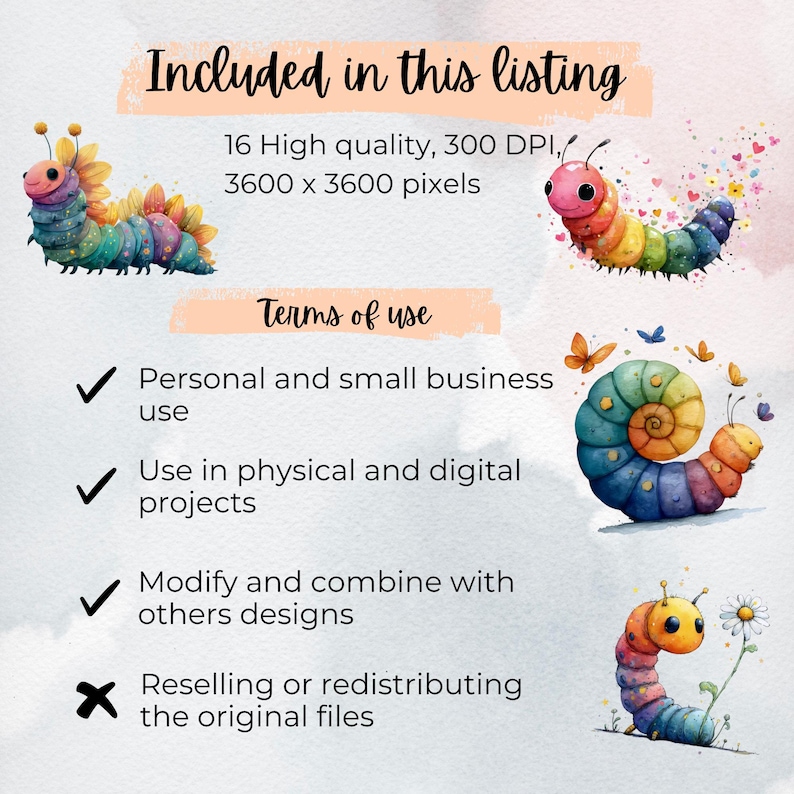 Rainbow Caterpillar Clipart | Whimsical Bug PNG Set | Cute Insect ...