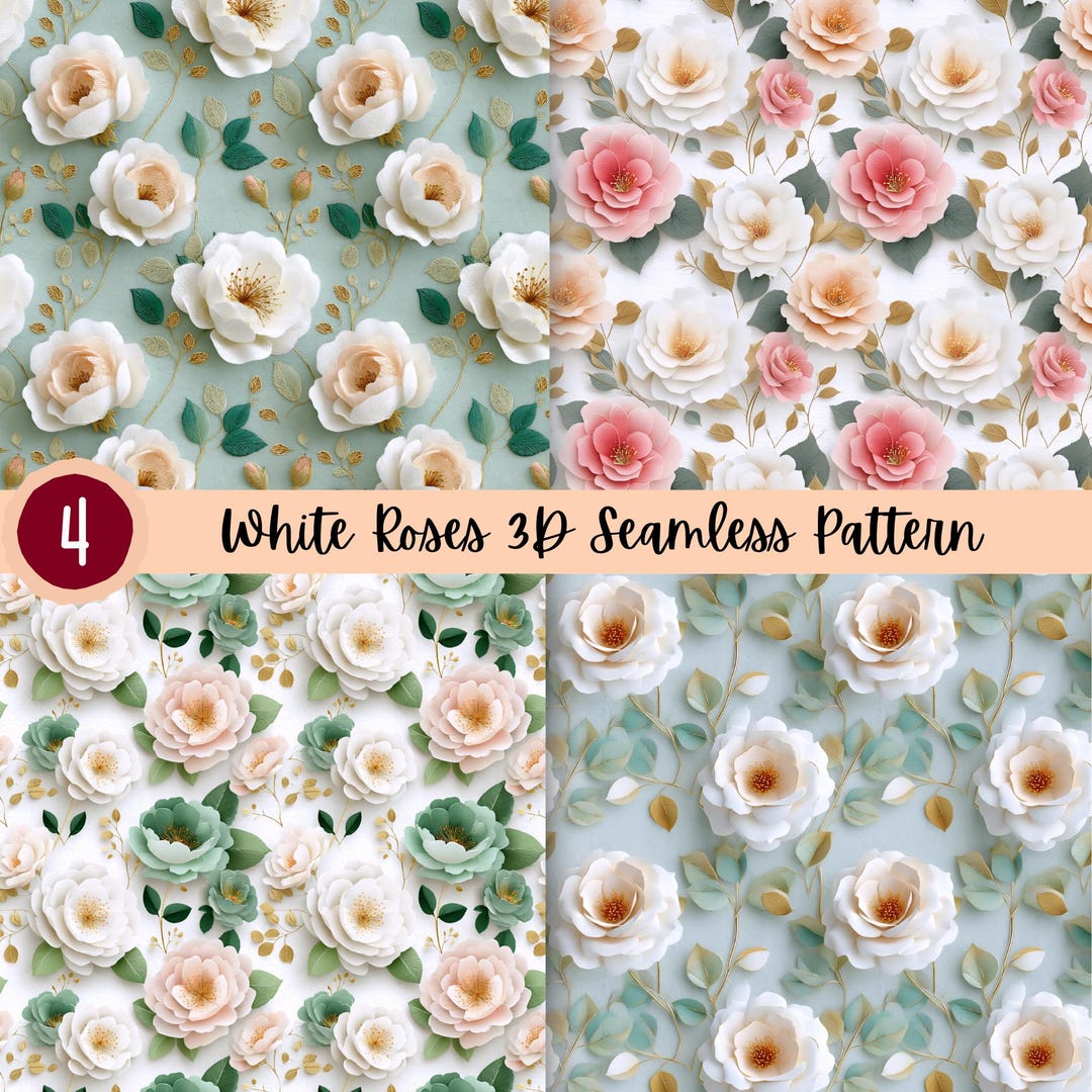White Roses | Wedding Floral Pattern | 3D Seamless Embossed Digital ...