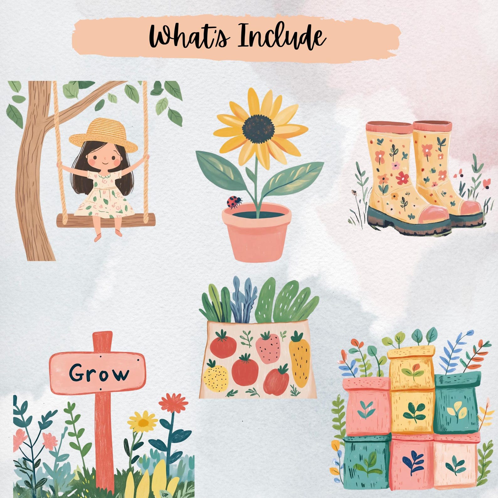 Farm Life Clipart Bundle | Cute Watercolor Farm Animals, Kids & Garden ...