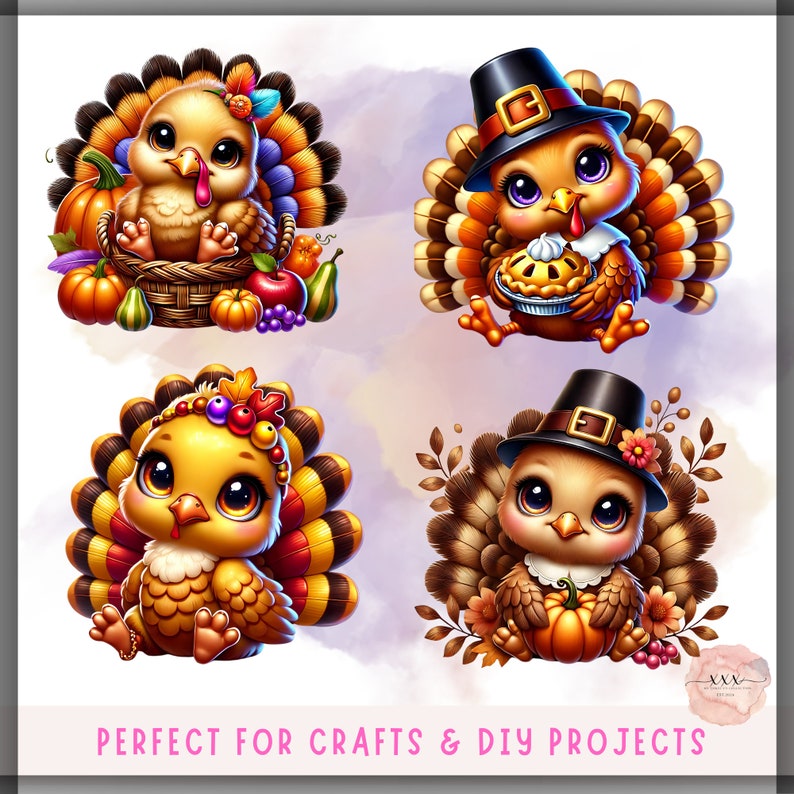 Adorable Baby Turkey Clipart Bundle for Thanksgiving | 12 PNG & JPG ...