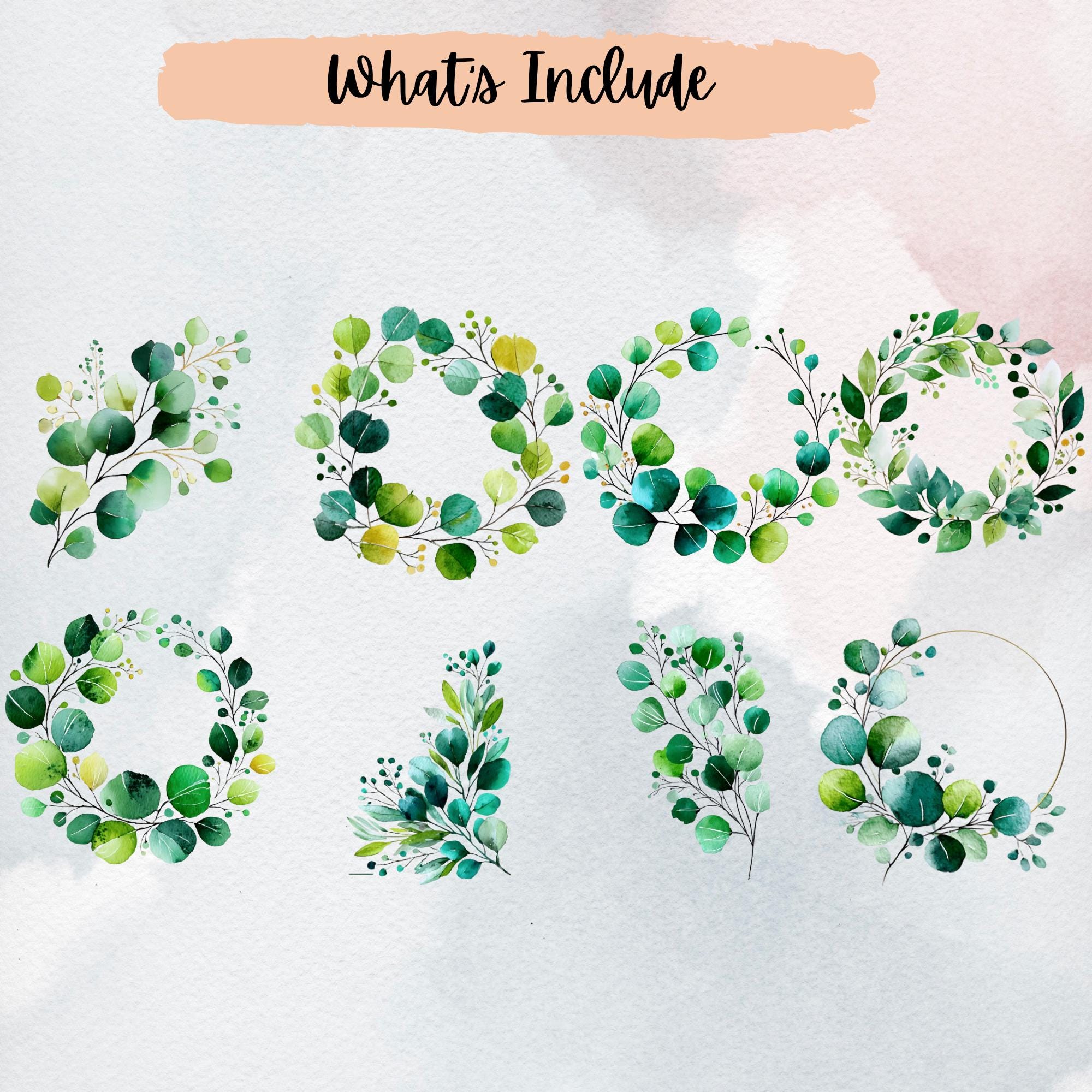 Eucalyptus Frame Clipart | 28 Green Watercolor Wreaths & Shapes PNG ...