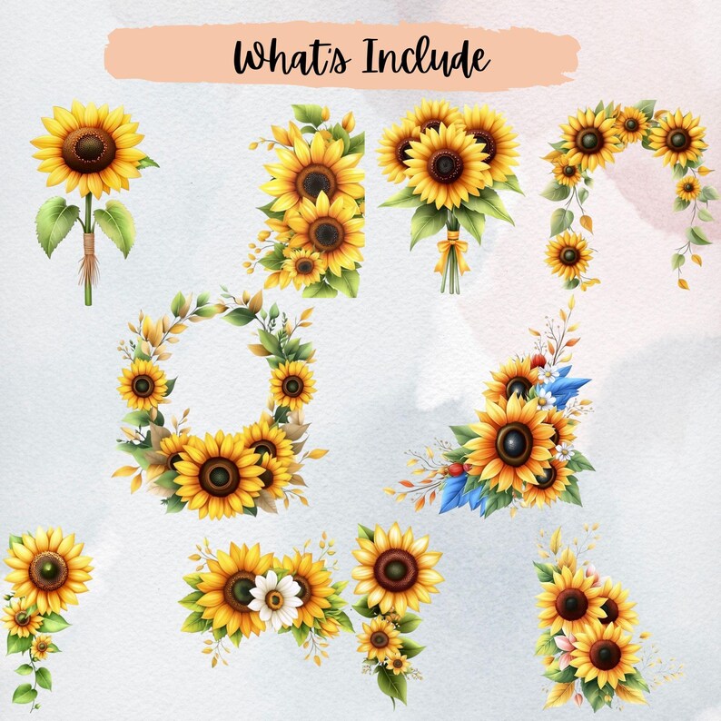 Sunflower Wedding Clipart | Yellow Floral Bouquets & Frames ...