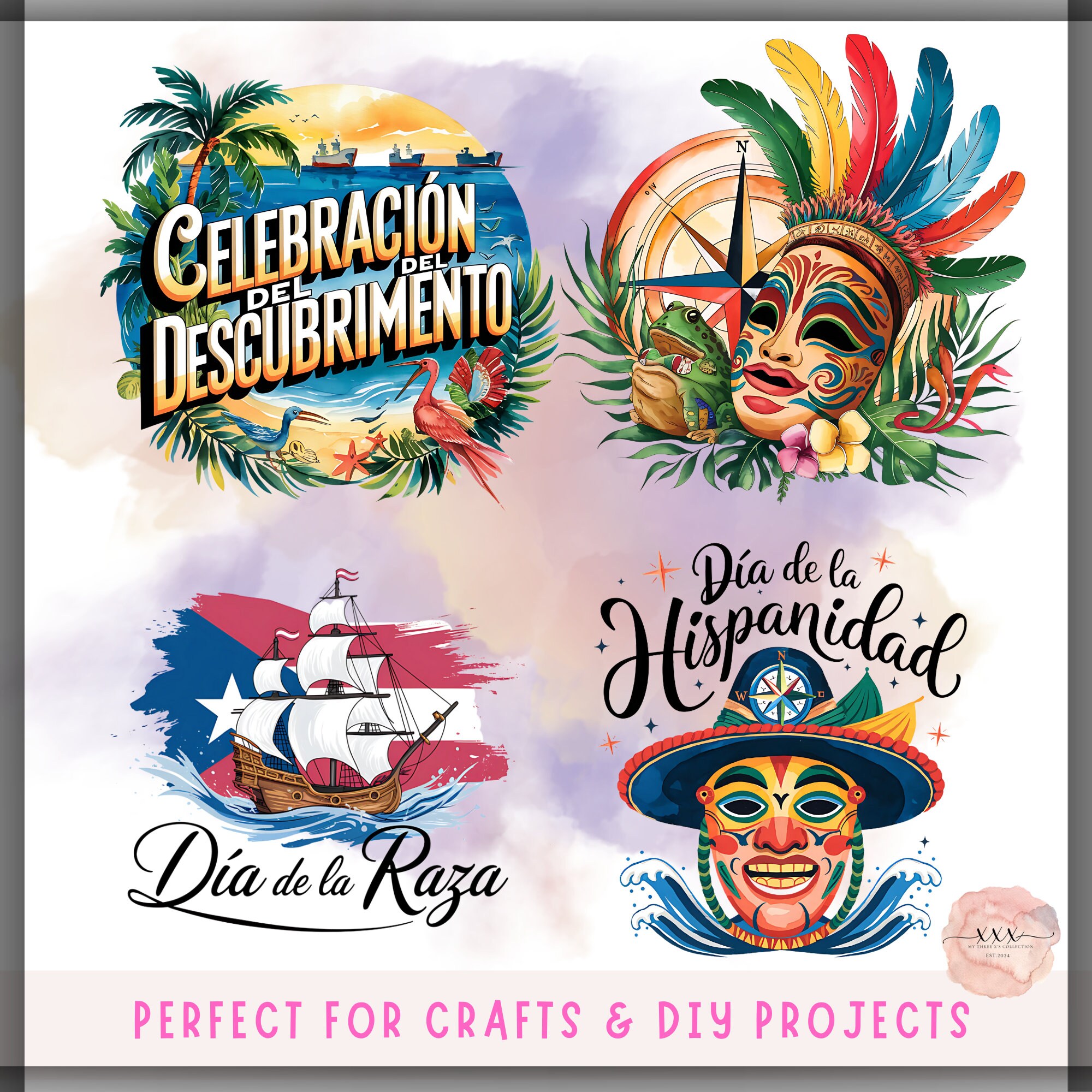 Puerto Rico Columbus Day Clipart Bundle | 12 PNG & 12 JPG | 300 DPI ...